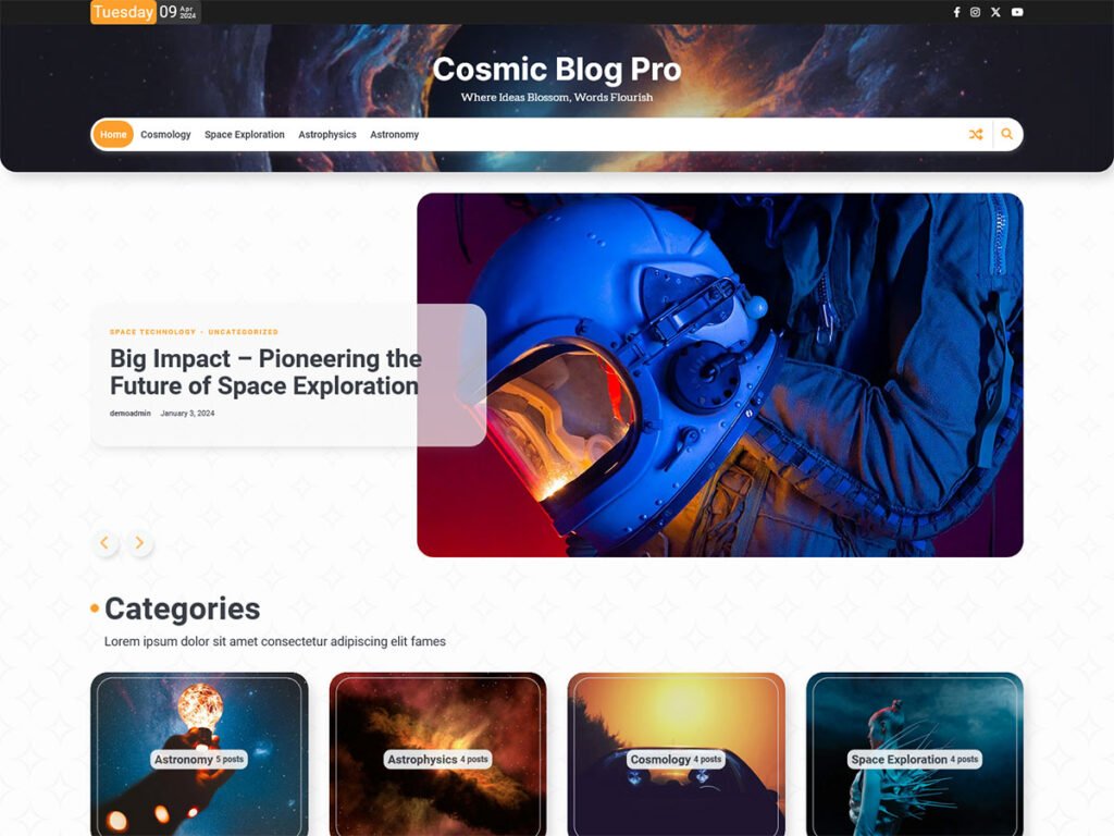 Cosmic Blog Pro » The WordPress Blog Theme » Ascendoor