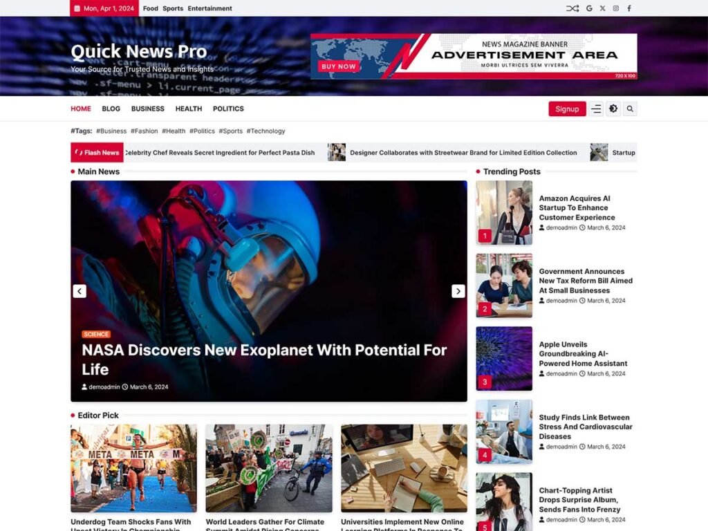 Quick News Pro » The WordPress Magazine Theme » Ascendoor