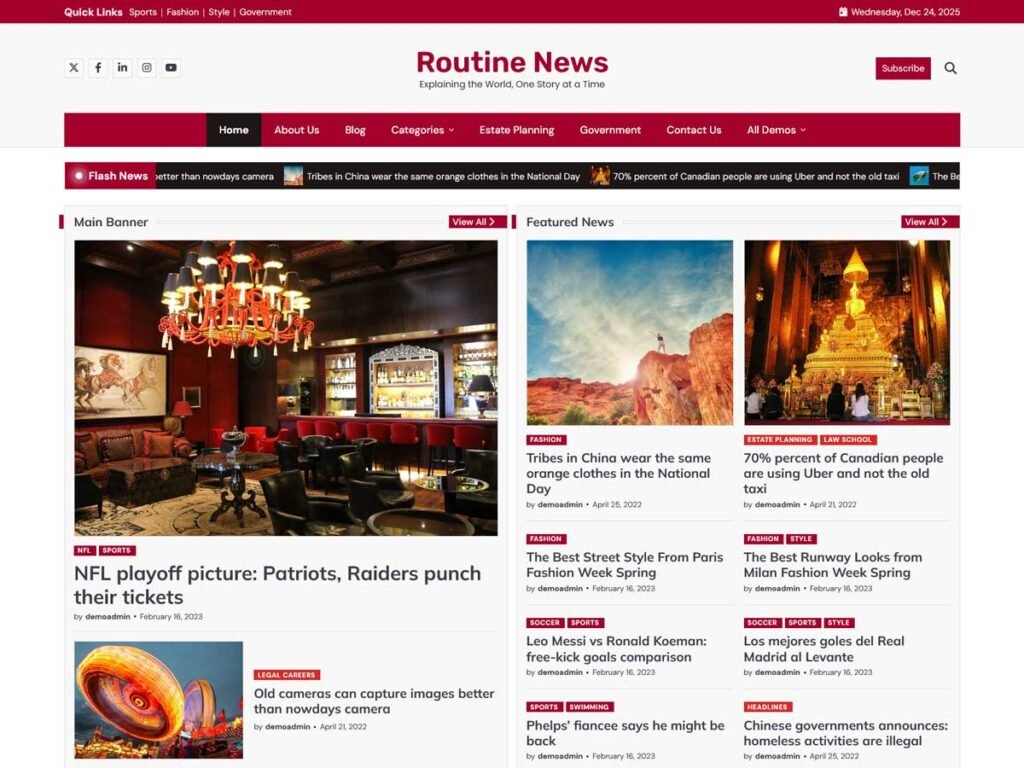 Routine News » The WordPress Magazine Theme » Ascendoor